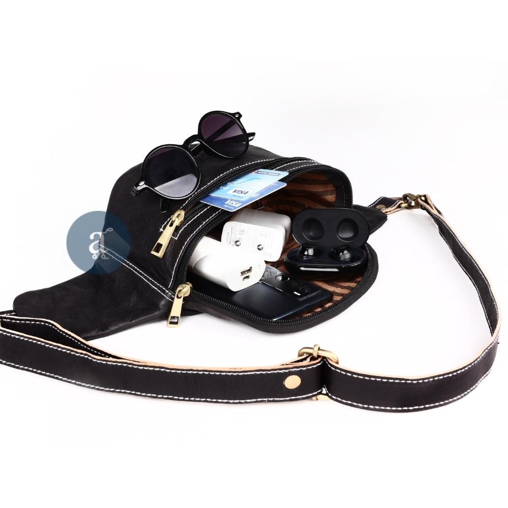 Black Leather Fanny Pack - Crossbody Fanny Pack - Anuent